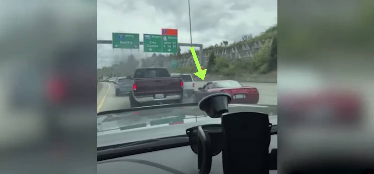 Corvette Driver Refuses To Let In Truck Then Flips The Bird, Gets ...